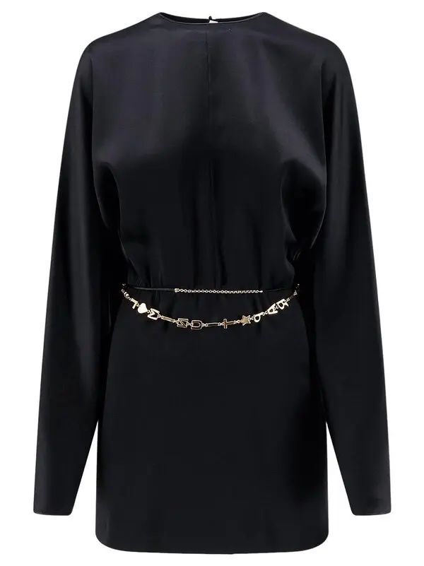 Saint Laurent Mini Lenght Dress With Gold Metal Detail - Multicolor