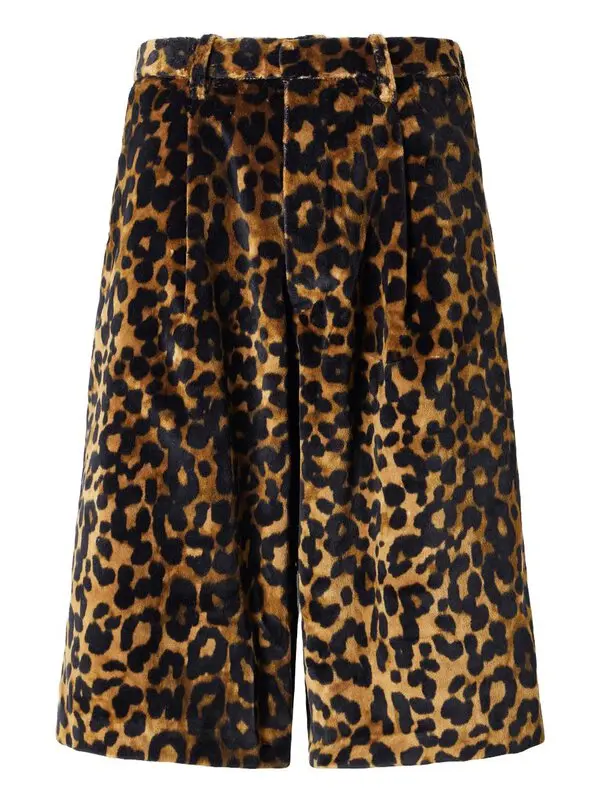 R13 Jumbo Pleated Leopard-print Cotton-velvet Shorts - Brown
