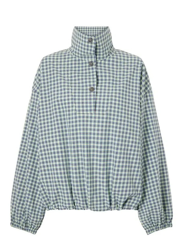 Marni Gathered Checked Cotton Blouse - Green