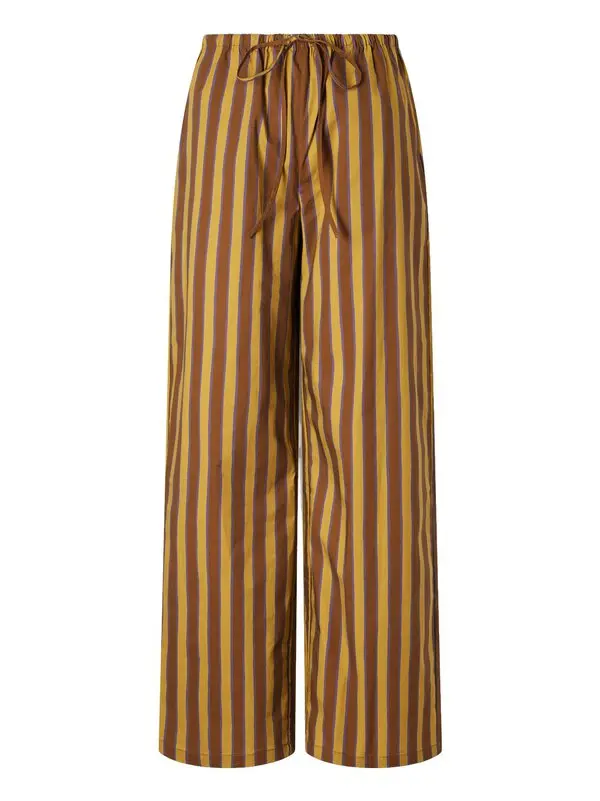 Staud Mateo Striped Stretch Cotton-gabardine Wide-leg Pants - Brown