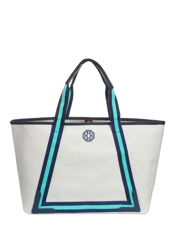 Helen Jon Canvas Beach Tote With Vegan Leather Trim - Teal