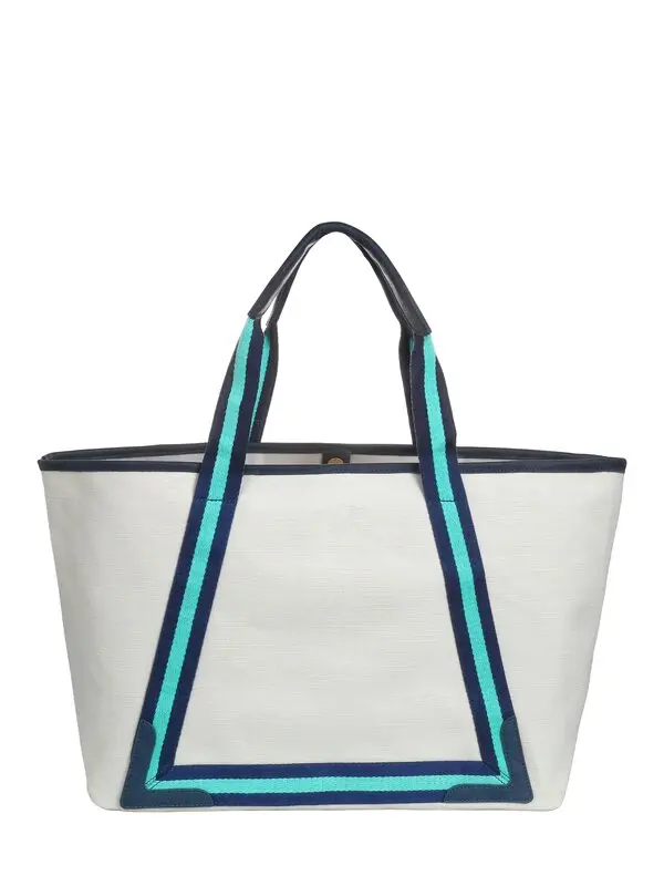 Helen Jon Canvas Beach Tote With Vegan Leather Trim - Teal