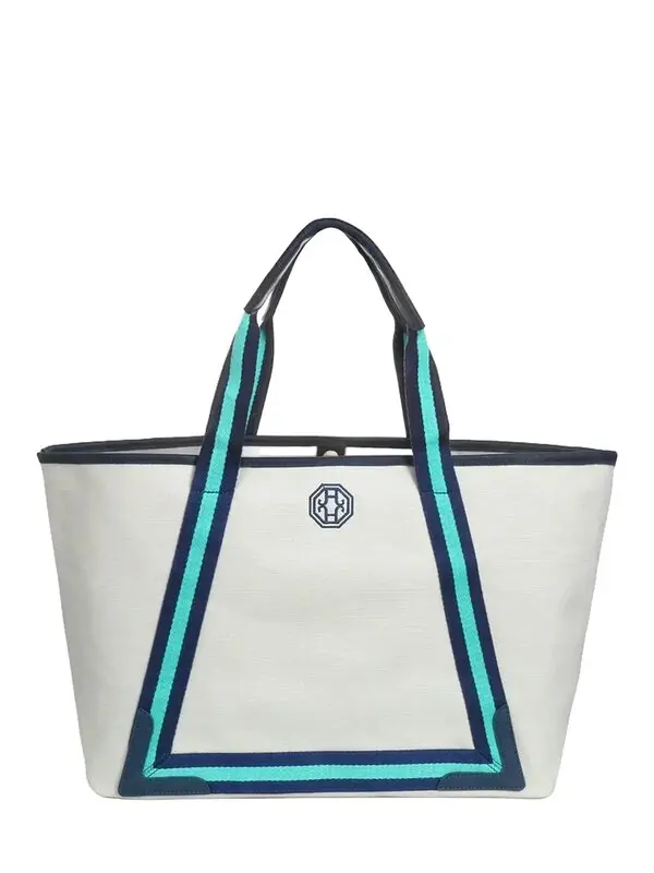 Helen Jon Canvas Beach Tote With Vegan Leather Trim - Teal