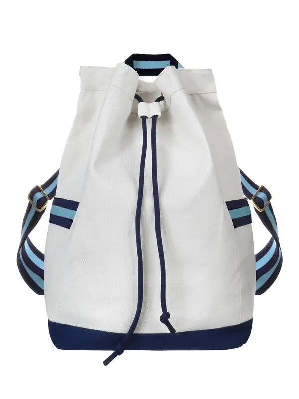 Helen Jon Canvas Backpack With Drawstring Closure And Side Pockets - Navy