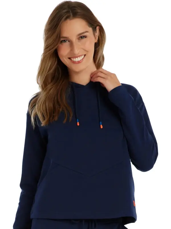 Helen Jon Hoodie With V-shape Styling And Dipped Tie Details - Navy