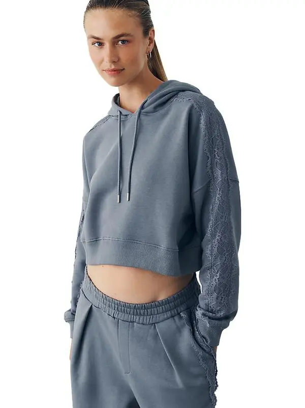 Daily Practice Lace Trimmed Hoodie - Dark Grey