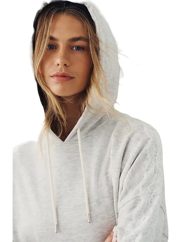 Daily Practice Lace Trimmed Hoodie - Light Grey