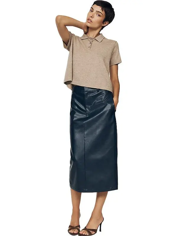 MARE MARE Faux-leather Midi Pencil Skirt - Navy