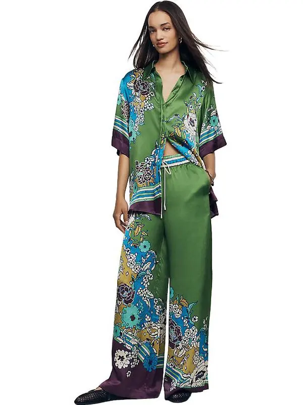 ALEMAIS Nanci Silk Wide-leg Pants - Green