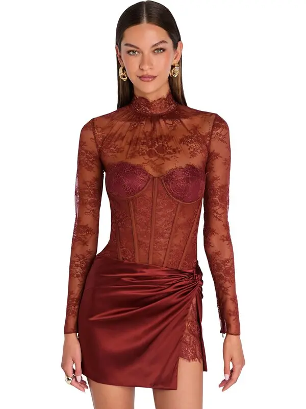 Retrofete Valentina Lace Bodysuit - Cigar