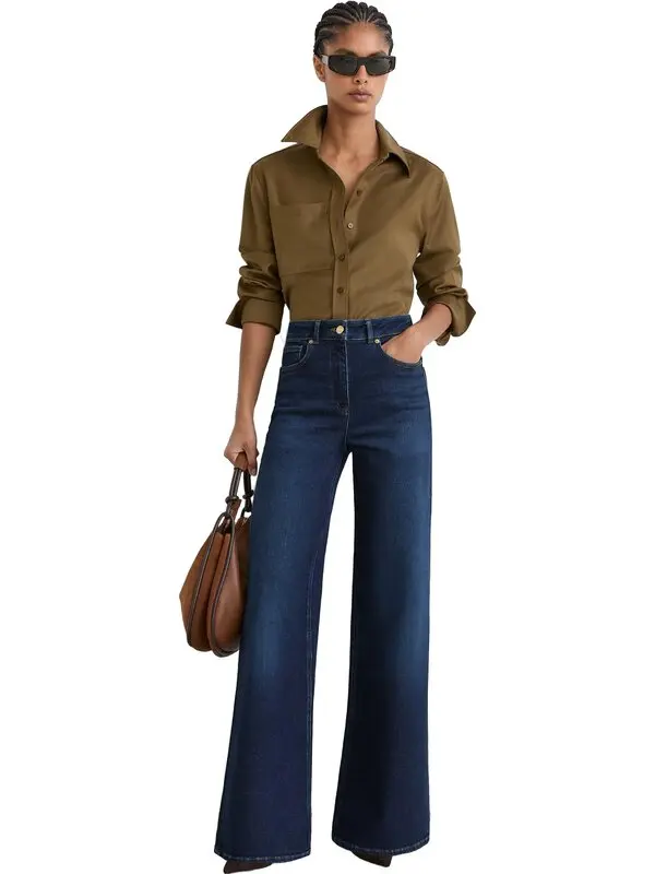 REISS Jas Petite Cotton-modal Wide-leg Jeans - Dark Blue