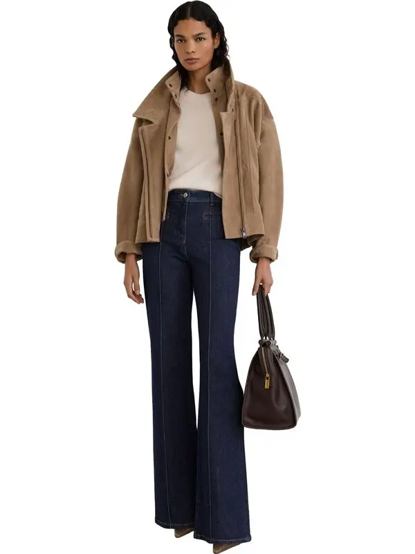 REISS Claude Pintuck Detail Flared Jeans - Dark Blue