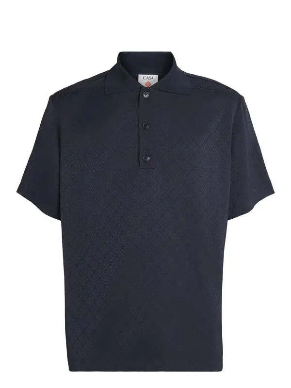 Casablanca Monogram-jacquard Polo Shirt - Navy