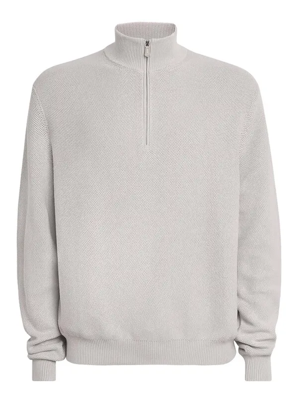 Ralph Lauren Purple Label Stretch-silk Cotton Quarter-zip Sweater - Grey