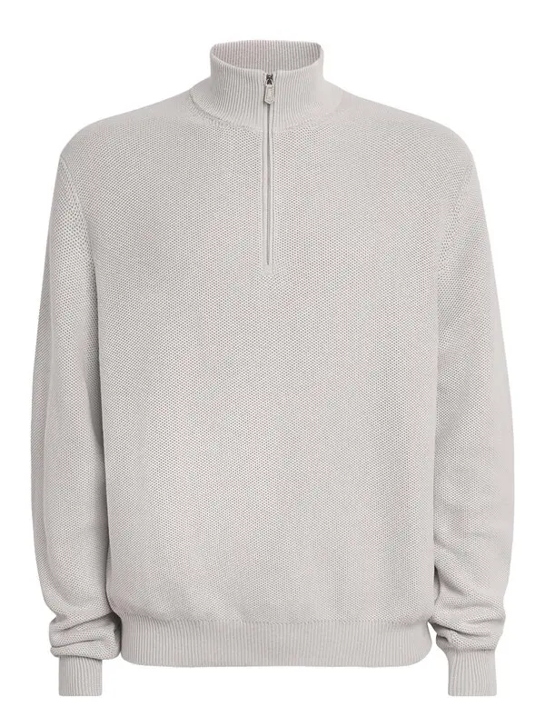 Ralph Lauren Purple Label Stretch-silk Cotton Quarter-zip Sweater - Grey