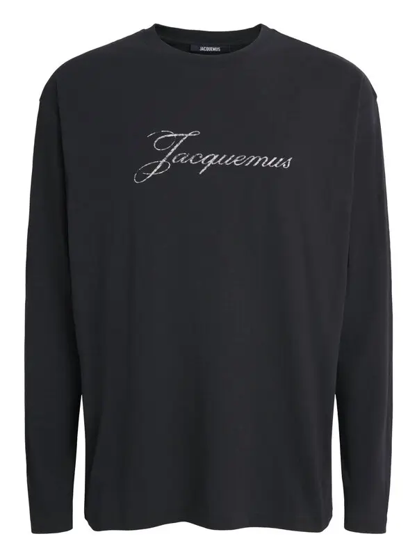 Jacquemus Cotton-hemp Logo Long-sleeve T-shirt - Black
