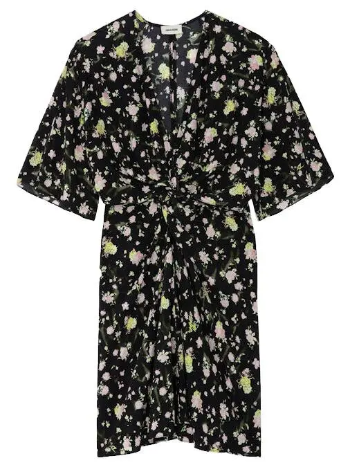Zadig&Voltaire Rozom Soft Crinkle Roses Dress - Black