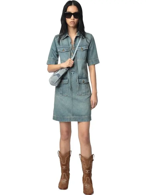 Zadig&Voltaire Utility Denim Mini Dress - Light Blue