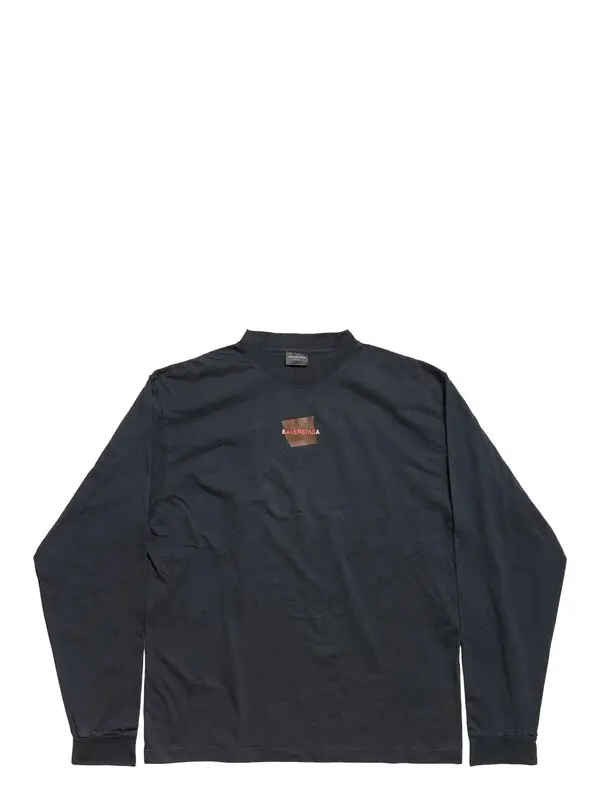 Balenciaga Taped Back Long Sleeve Medium Fit T-shirt - Black
