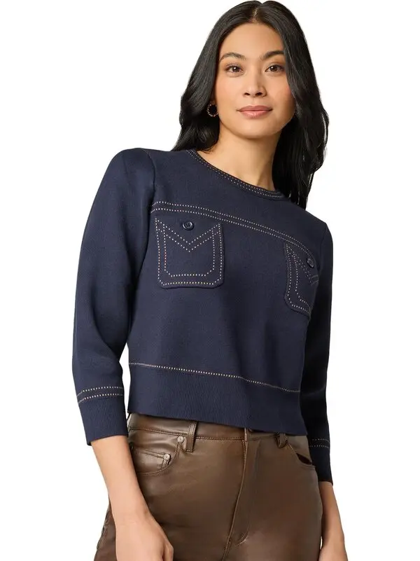 Adrianna Papell Three Quarter Sleeve Sweater - Navy/khaki