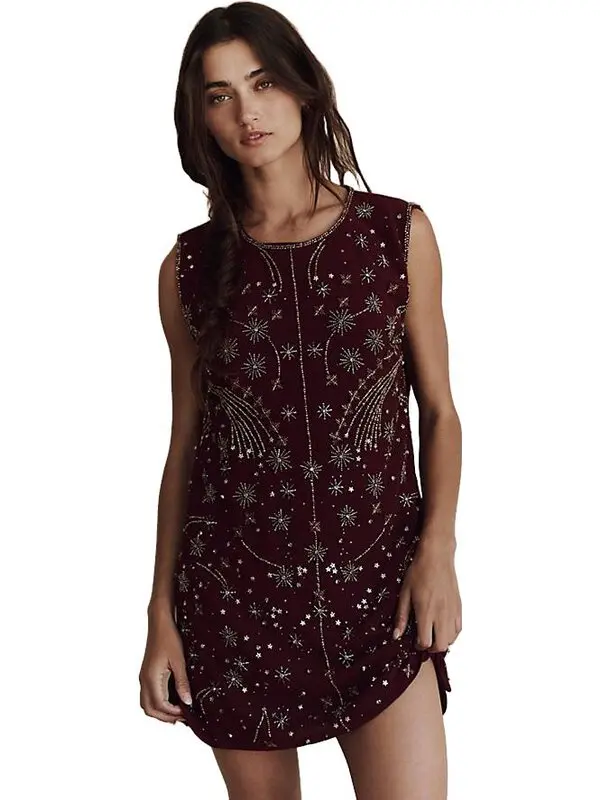 Free People Embellished Chiffon Mini Dress - Chocolate Combo