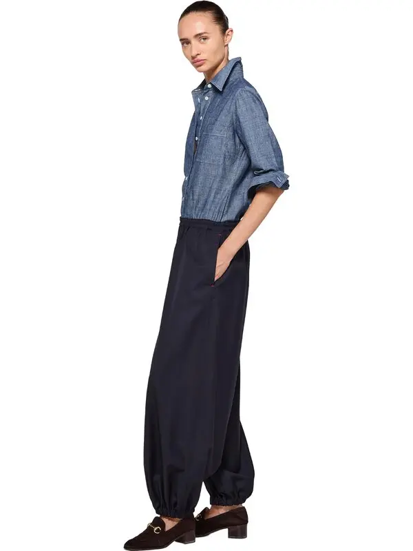 Serena Bute Wool Balloon Trousers - Navy