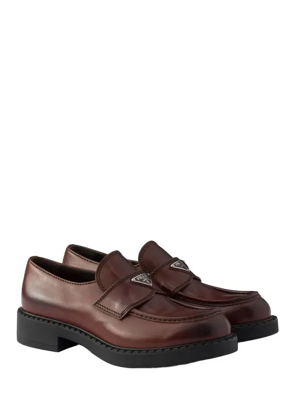 Prada Chocolate Aged Leather Loafers - Brown