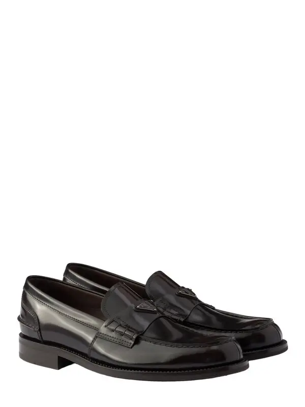 Prada Brushed Leather Loafers - Brown