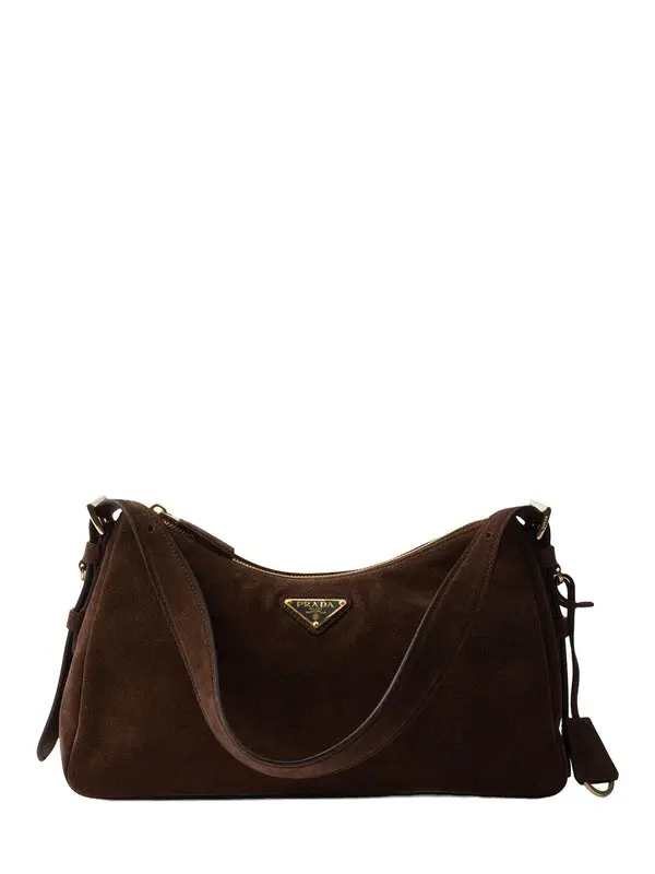 Prada Aimée Medium Suede Shoulder Bag - Brown