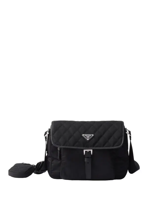 Prada Medium Quilted Re-nylon Shoulder Bag With Saffiano Leather Trim - Black