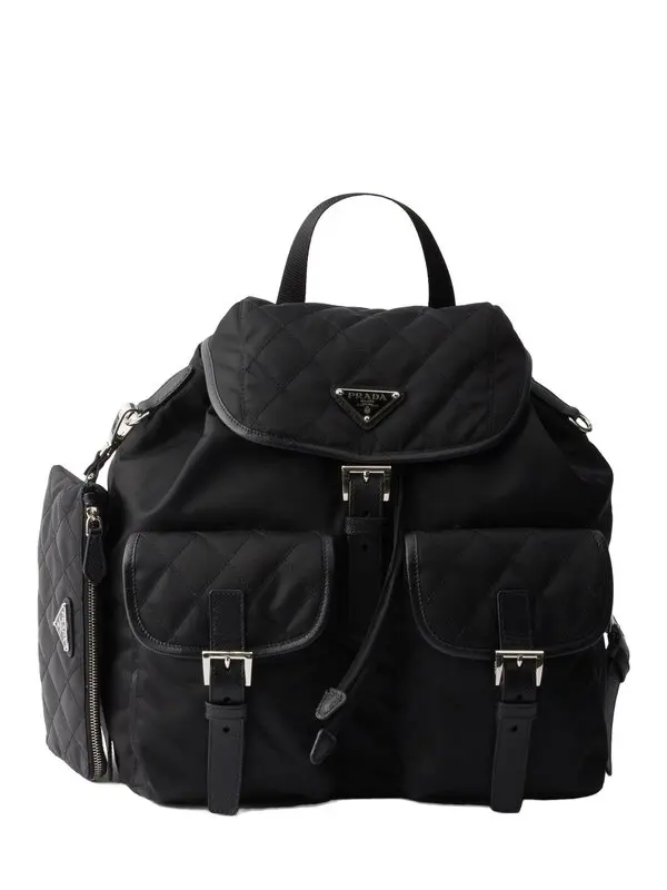 Prada Medium Quilted Re-nylon Backpack With Saffiano Leather Trim - Black