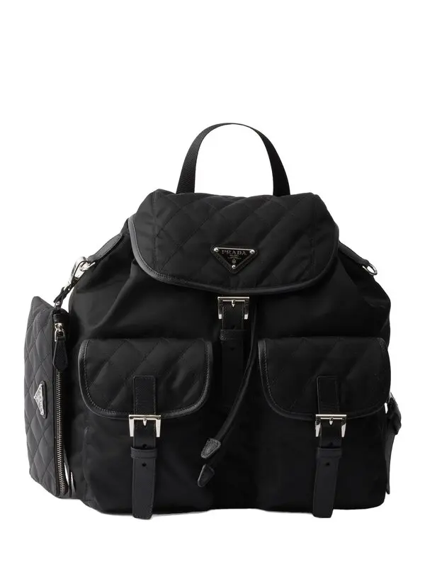 Prada Medium Quilted Re-nylon Backpack With Saffiano Leather Trim - Black