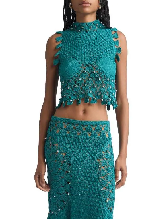 Rabanne Sleeveless Crochet Top - Green