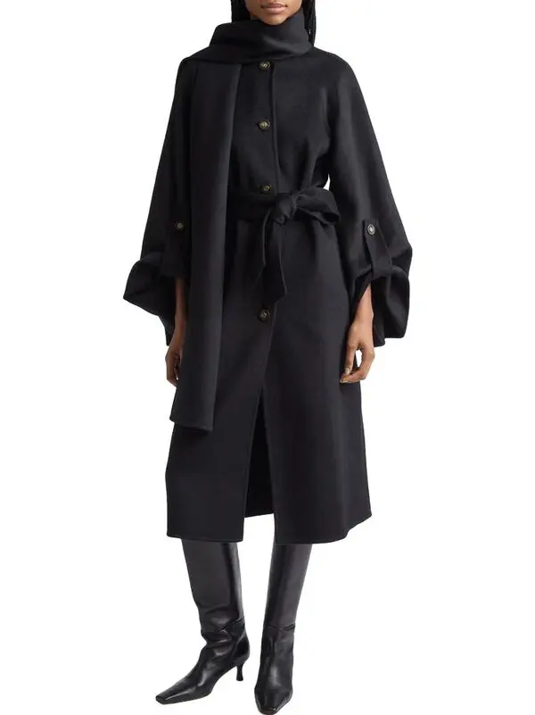 Zimmermann Valiant Wool Blend Coat With Removable Scarf - Black