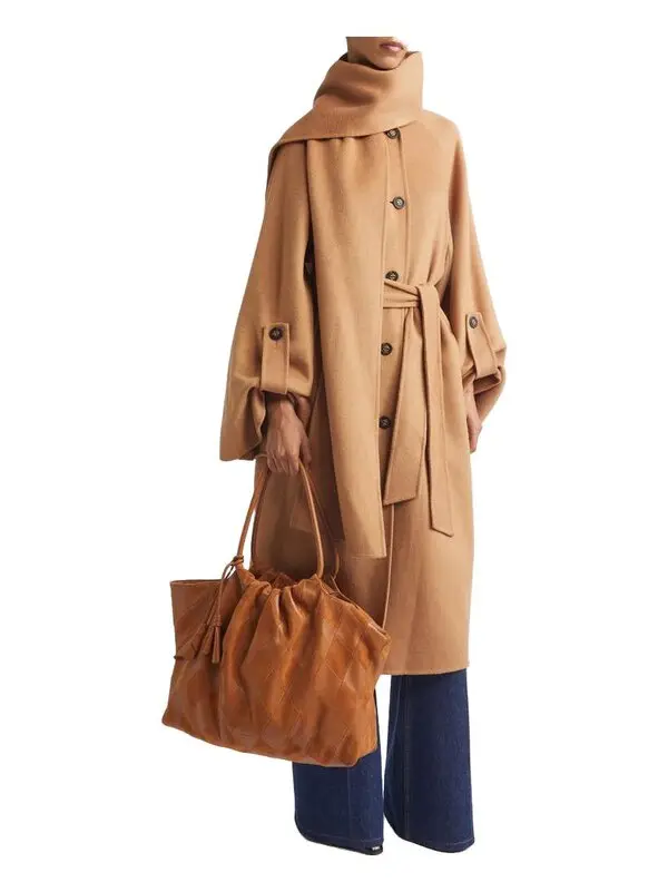 Zimmermann Valiant Wool Blend Coat With Scarf - Camel
