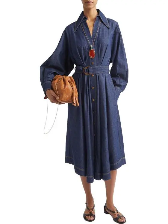 Zimmermann Belted Long Sleeve Denim Shirt Dress - Harbour Blue