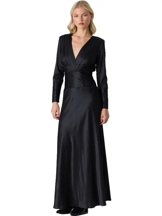 LE FAFO Silk Maxi V-neck Dress - Black
