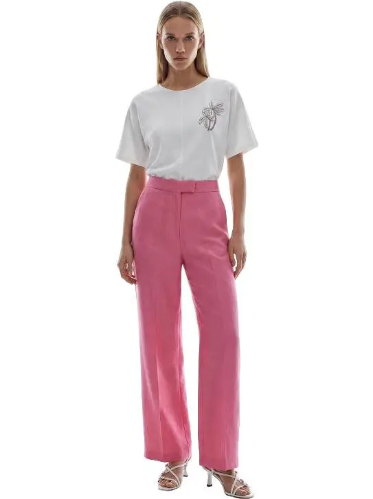 EXQUISE Octavia Wide Leg Linen Pants - Pink