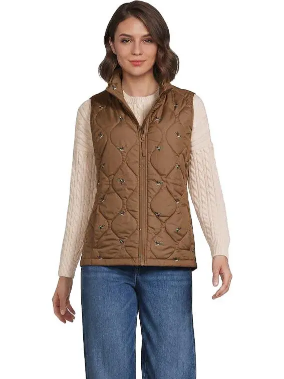 LANDS' END Featherfree Insulated Quilted Vest - Ducks/honey Beige