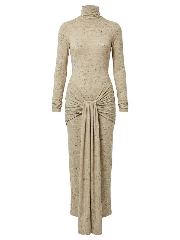 LOLAM Sculptural Drape" Maxi Dress - Beige