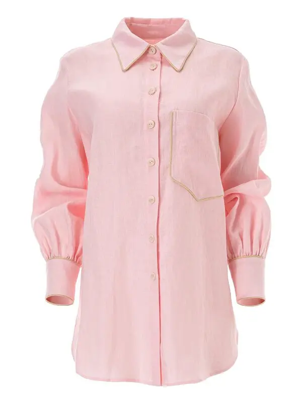 LITA COUTURE Oversized Linen Shirt In Baby - Pink