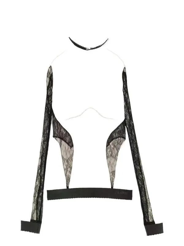 Attico Lace-insert Ribbed-knit Long Sleeve Top - White