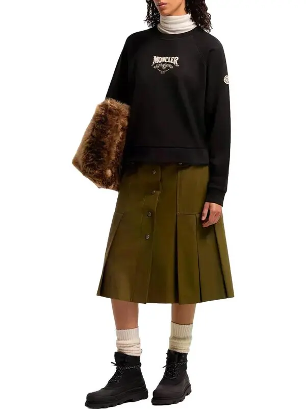 Moncler Crew Neck Sweatshirt With Logo Print - Black