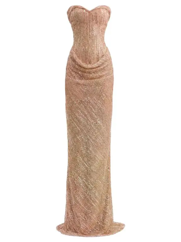 GEMY MAALOUF Beaded Sweetheart-neckline Gown - Neutrals
