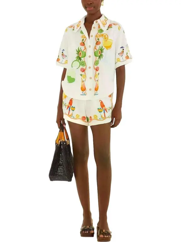 Farm Rio Off-white Embroidered Tropical Print Shirt - Neutrals