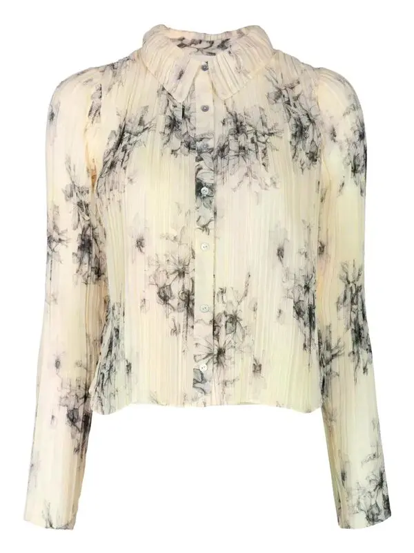 Cinq À Sept Gardenia Floral-print Plissé Blouse - Neutrals