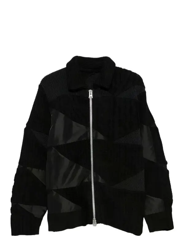 Sacai Patchwork Cable Knit Zip-up Cardigan - Black