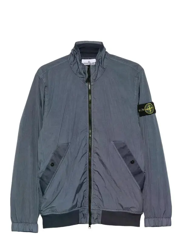 Stone Island Logo Patch Zip-up Jacket - Blue
