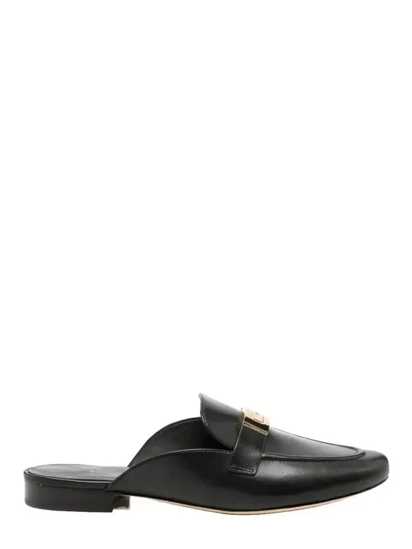 Tory Burch Gold-tone Logo Plaque Mules - Black