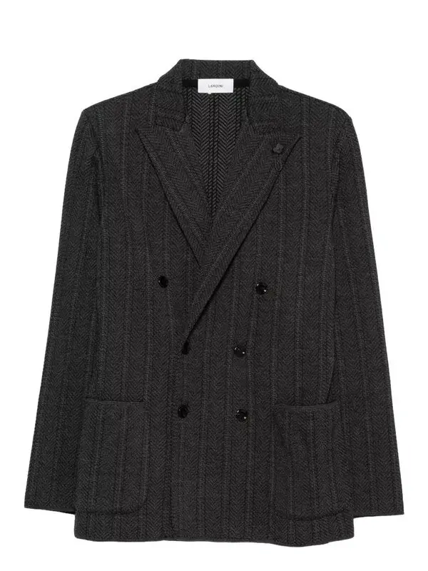LARDINI Herringbone Double-breasted Jacket - Grey